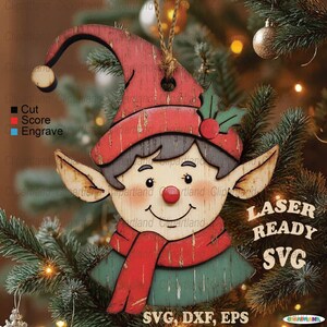 INSTANT Download. Christmas Elf Ornament for Laser Cutting. Glowforge ...