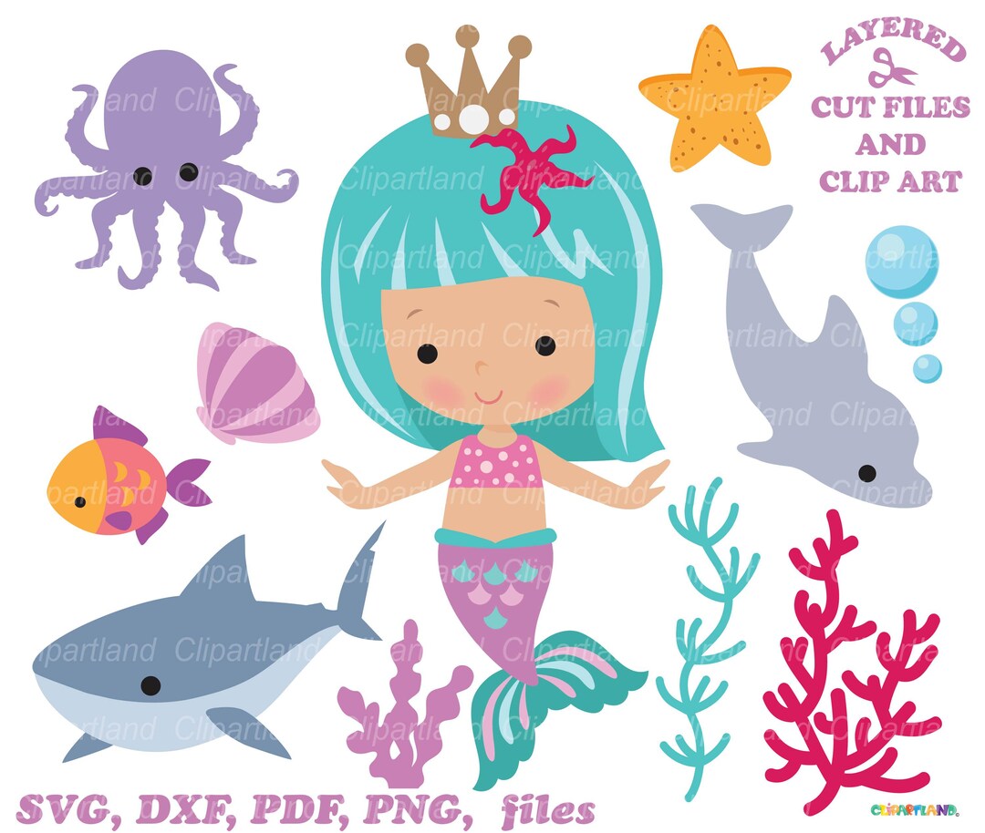 Cute Mermaid SVG Cut Files: Sea Animals Clip Art (digital Download) - Etsy