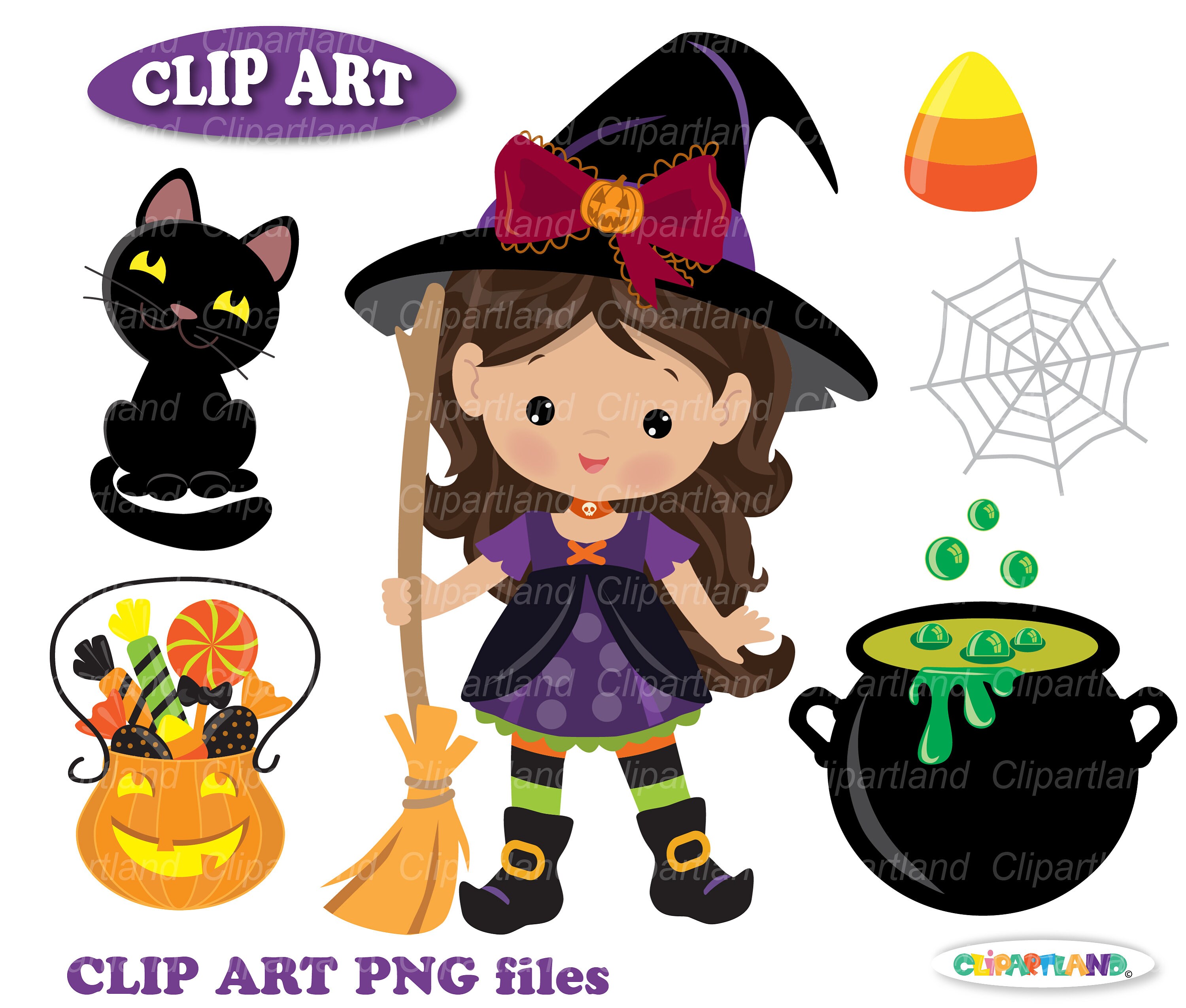 Cute Halloween Witch Clip Art (PNG Files) - Etsy