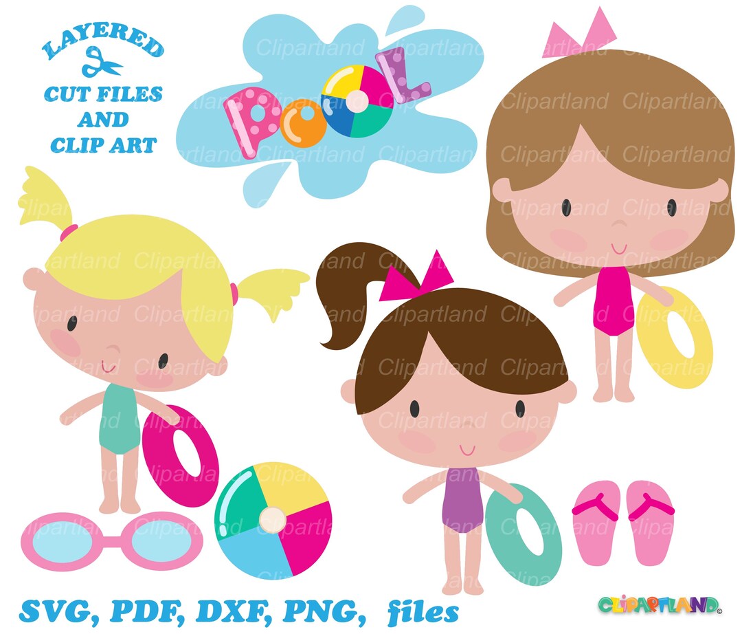 INSTANT Download. Cute Pool Girl Bundle Cut File and Clip Art. Personal ...