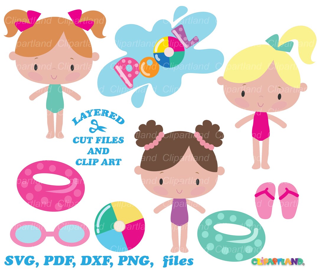 INSTANT Download. Cute Pool Girl Bundle Cut File and Clip Art. Personal ...