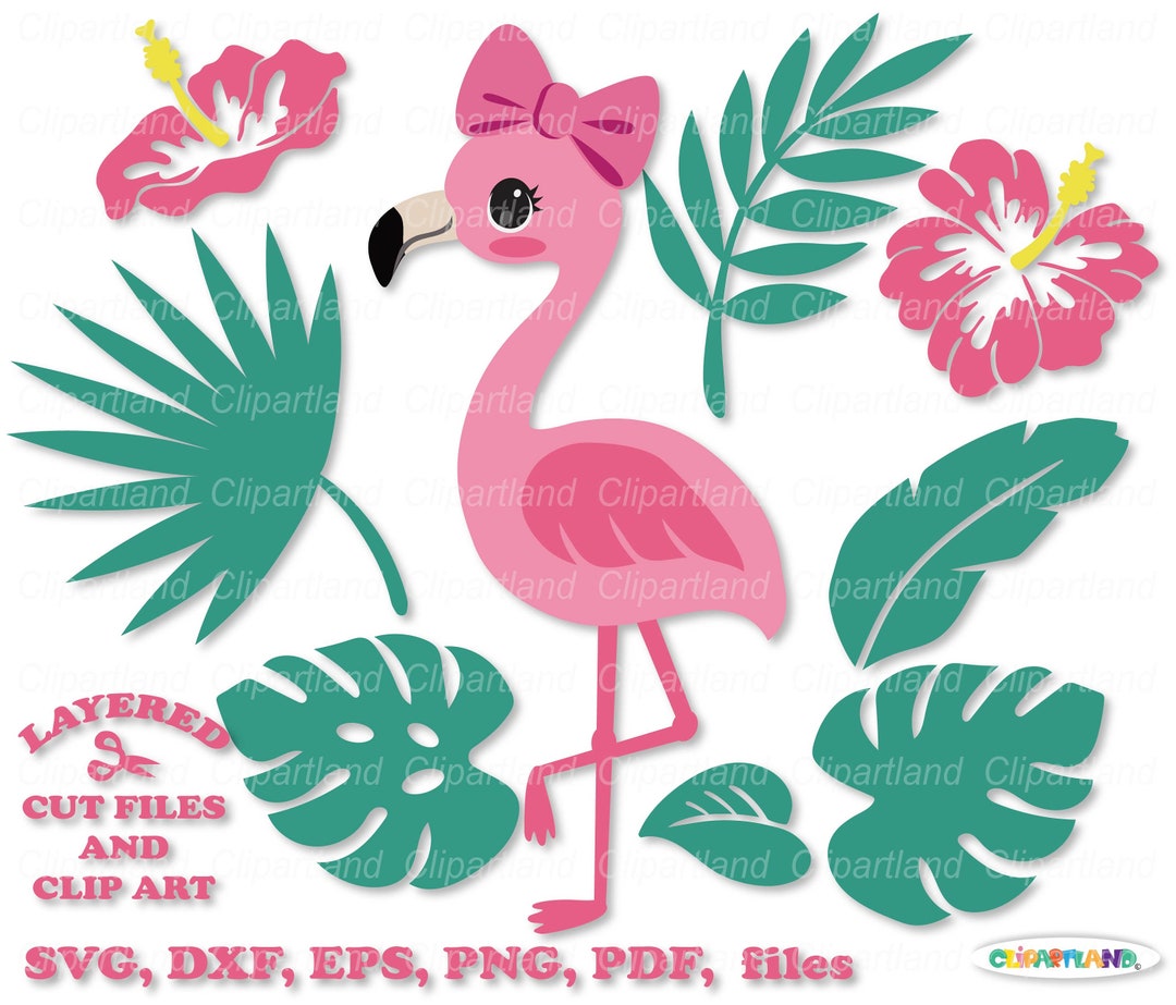 Cute Flamingo Clipart: Tropical Flowers and Leaves (SVG, PDF, PNG) - Etsy