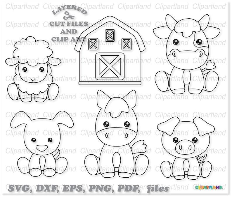INSTANT Download. Farm Animals Digital Stamp Cut Files and Clip Art ...