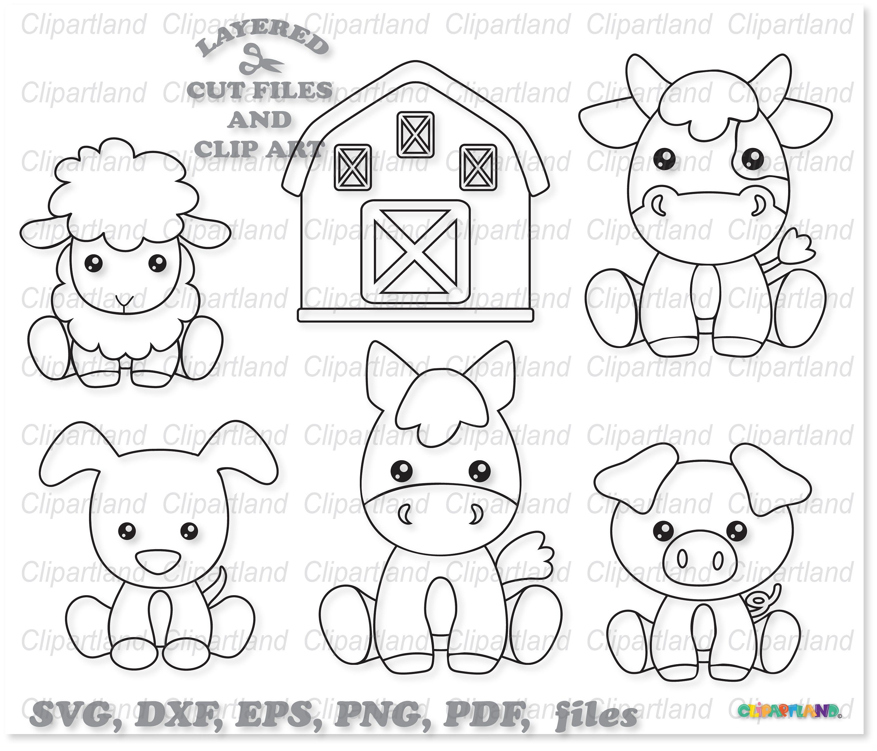 Farm Animals Digital Stamp, Cut Files & Clipart (svg, Pdf, Png, Dxf ...