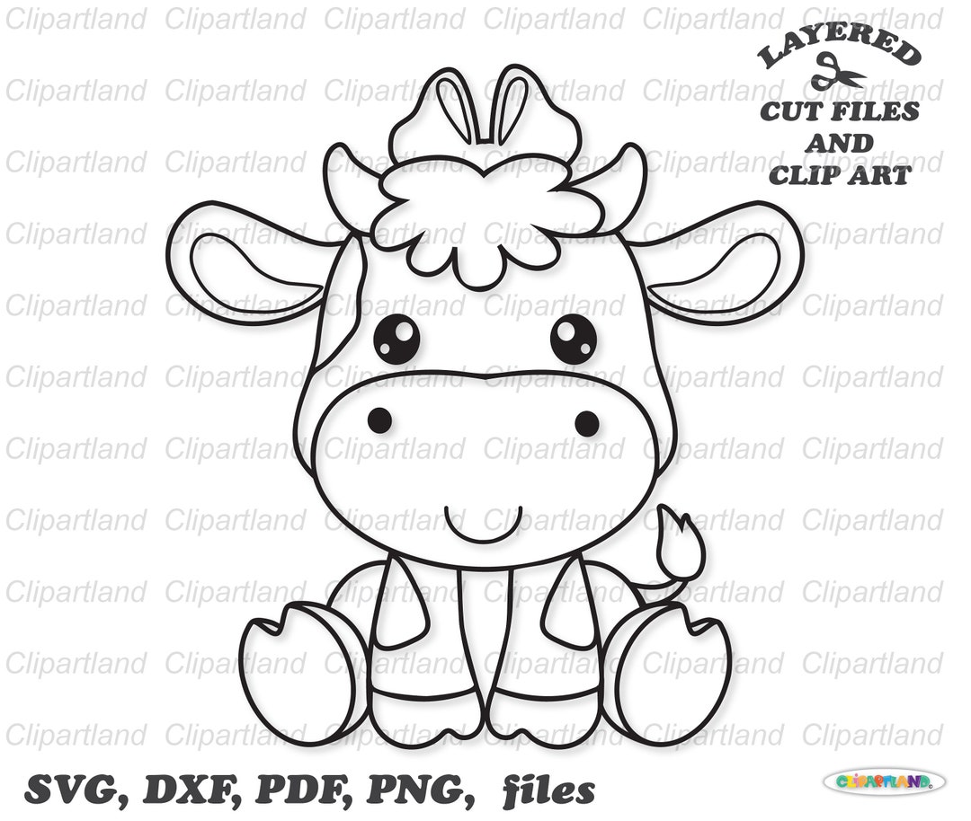 INSTANT Download. Cute Sitting Baby Cow Outline Svg Cut Files and Clip ...