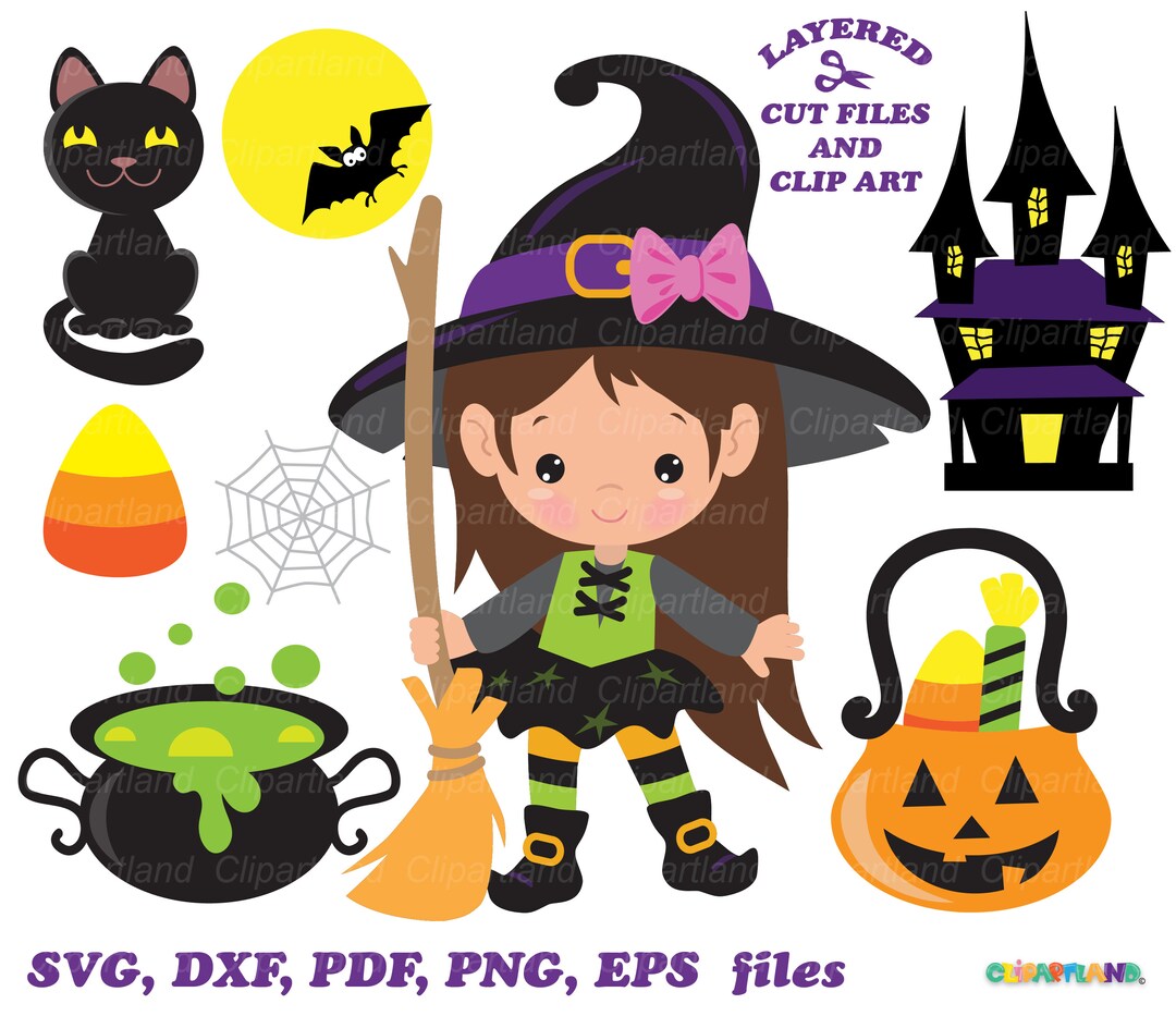 INSTANT Download. Cute Halloween Witch Svg Cut File and Clip Art ...
