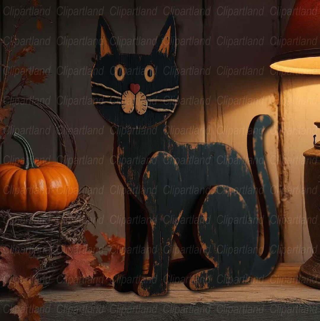 INSTANT Download. Rustic Halloween Black Cat Shelf Sitter for Laser ...