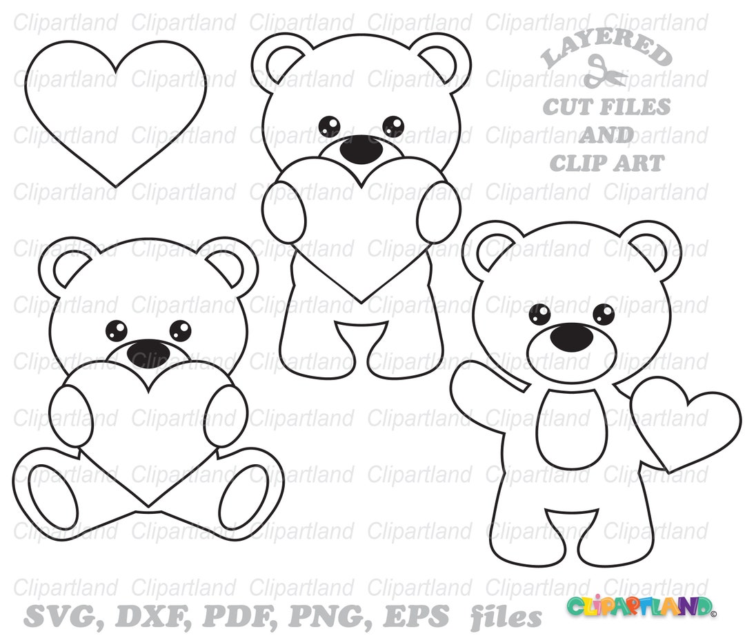 INSTANT Download. Cute Valentine Teddy Bear Svg, Dxf Cut Files and Clip ...