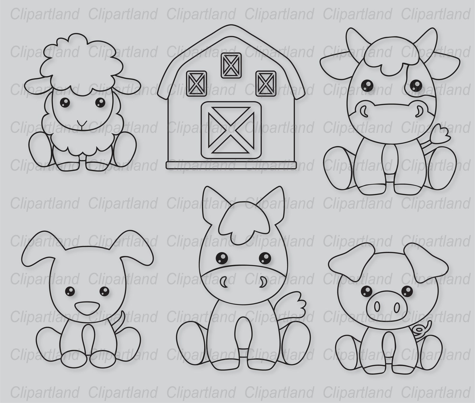 INSTANT Download. Farm Animals Digital Stamp Cut Files and Clip Art ...