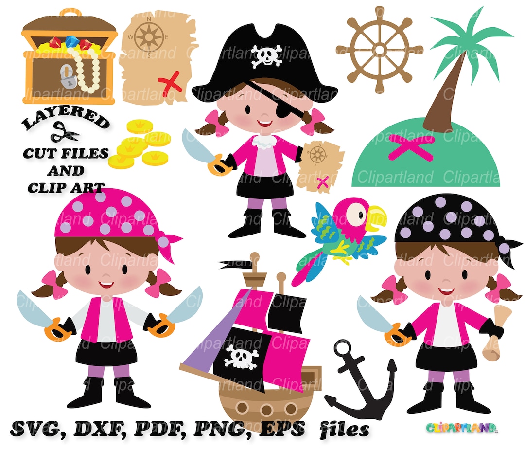 INSTANT Download. Cute Pirate Girl Cut Files and Clip Art. Personal and ...