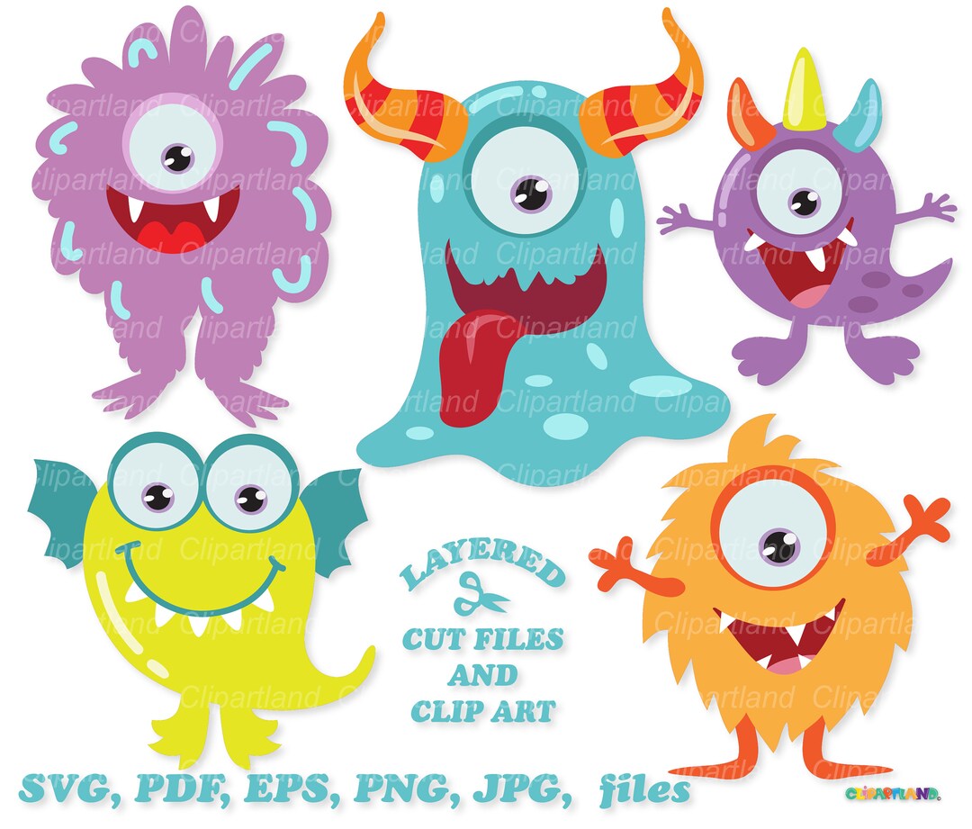 INSTANT Download. Cute Colorful Monsters Cut Files and Clip Art ...