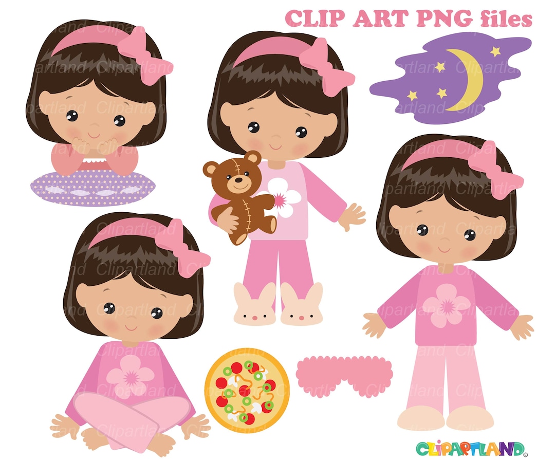 Slumber Party Girl Clipart: Sleepover PNG Graphics (digital Download ...