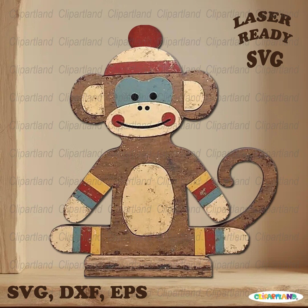 INSTANT Download. Cute Sock Monkey Shelf Sitter on Stand for Laser ...