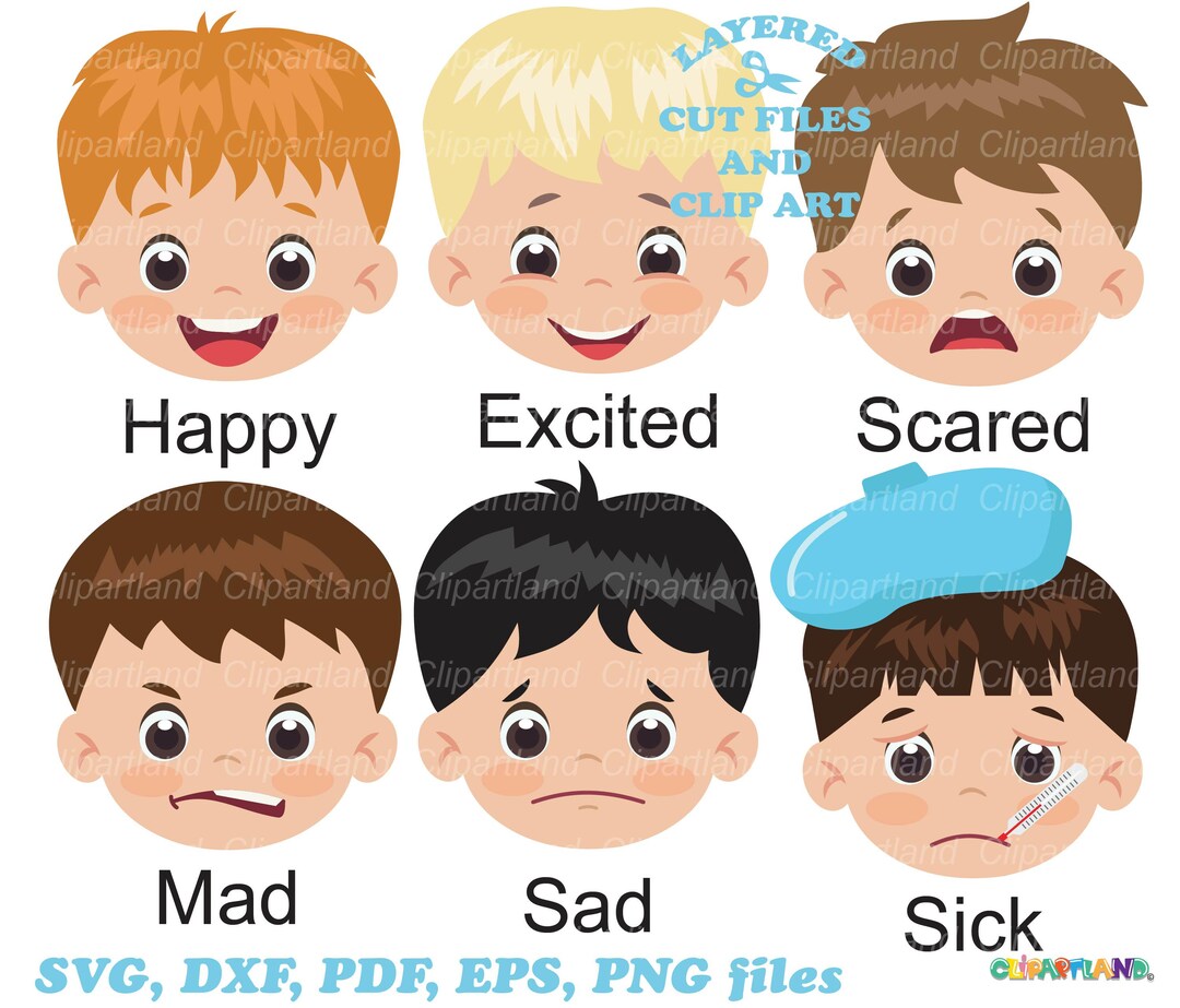Boy Emotion Faces SVG Set, Clipart Graphics (digital Download) - Etsy