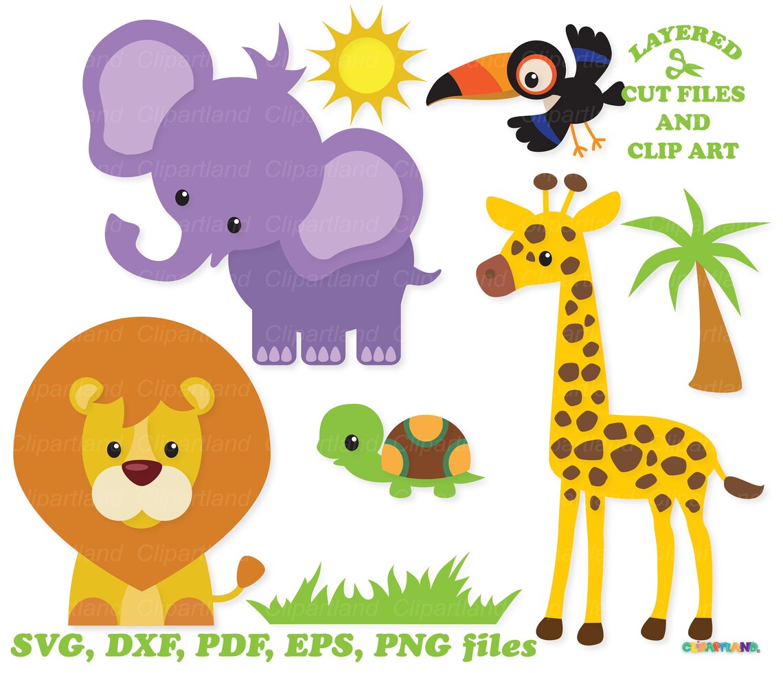 Jungle Animals Clipart & Cut File Set (svg, Pdf, Png, Dxf, Eps) - Etsy