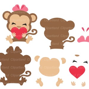 INSTANT Download. Cute Sitting Valentine Monkey Girl Svg Cut File and ...