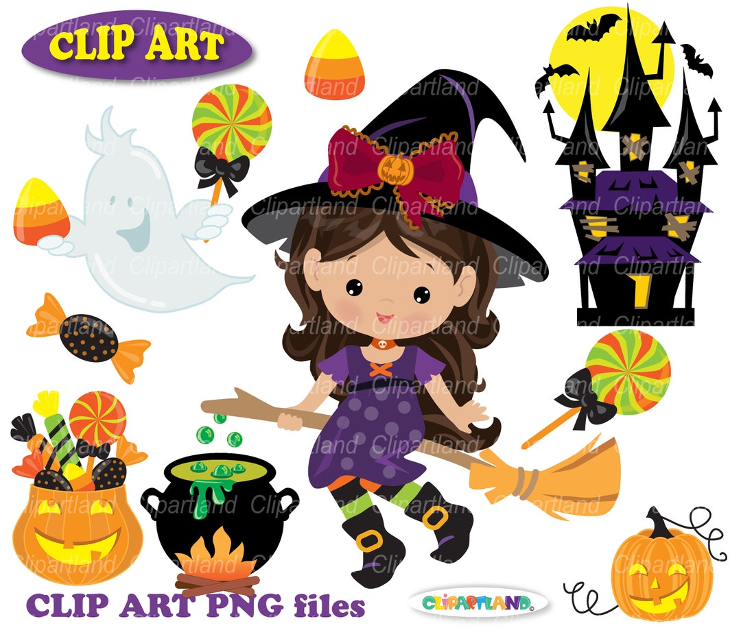 INSTANT Download. Cute Halloween Witch Clip Art. Personal and ...