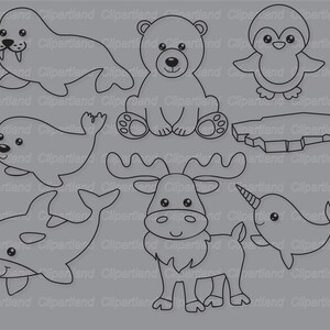 INSTANT Download. Arctic Animals Clip Art. Caa_3_bw. Personal and ...
