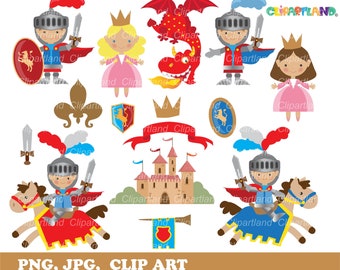 INSTANT DOWNLOAD. Knights Princess and Dragon Clip Art. | Etsy