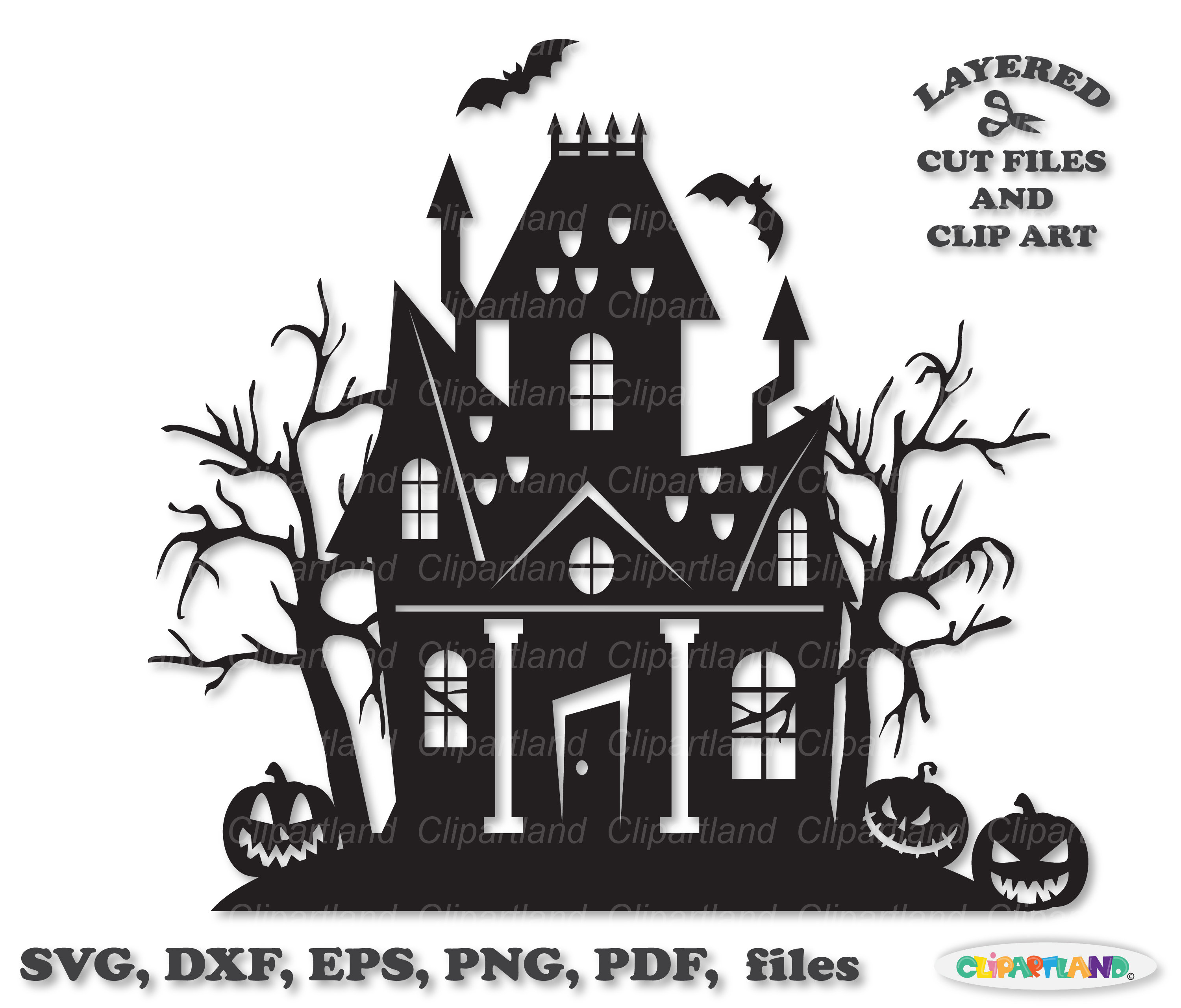 Halloween Haunted House Clipart Black