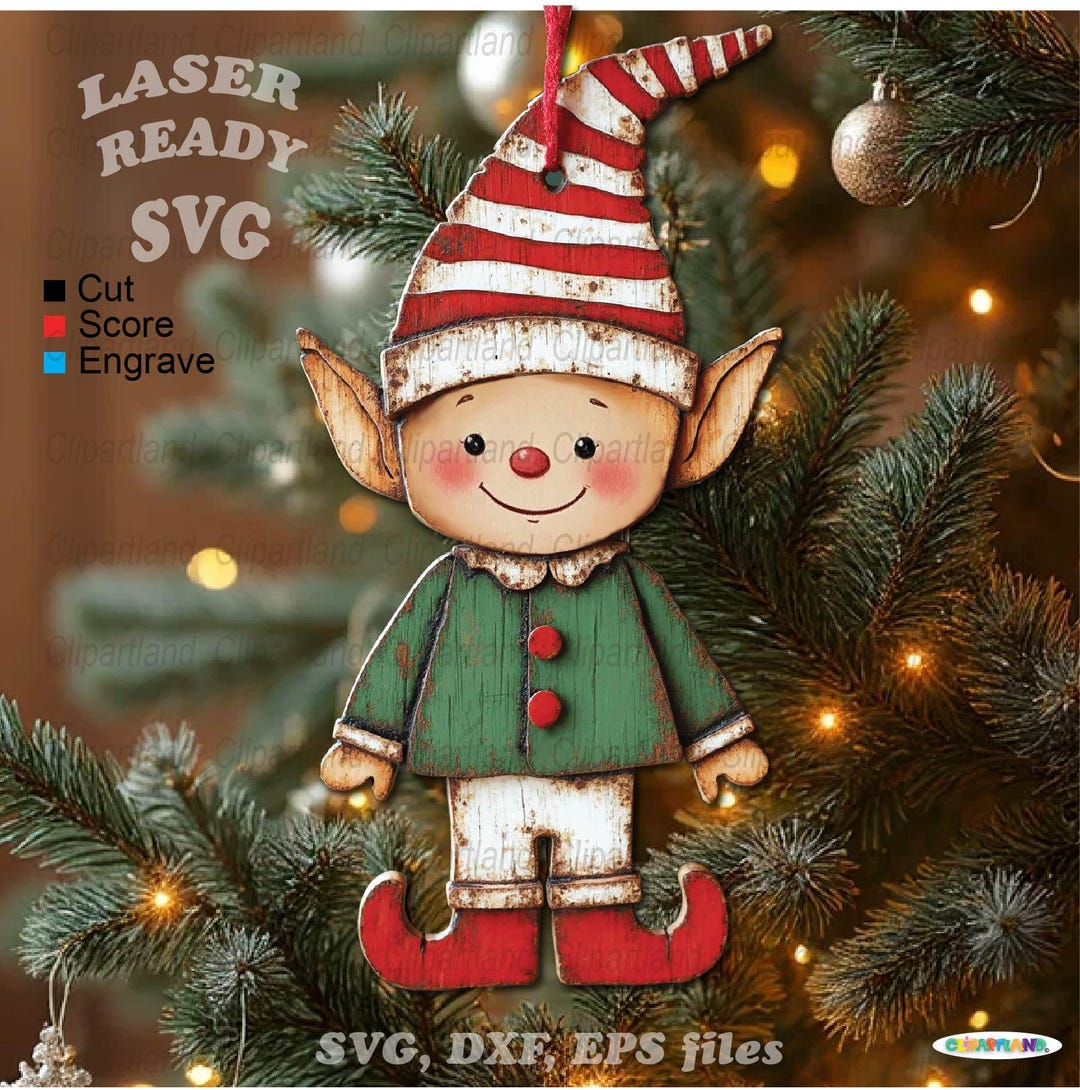 INSTANT Download. Christmas Elf Ornament for Laser Cutting. Glowforge, Cnc Laser File Svg. E_1 ...