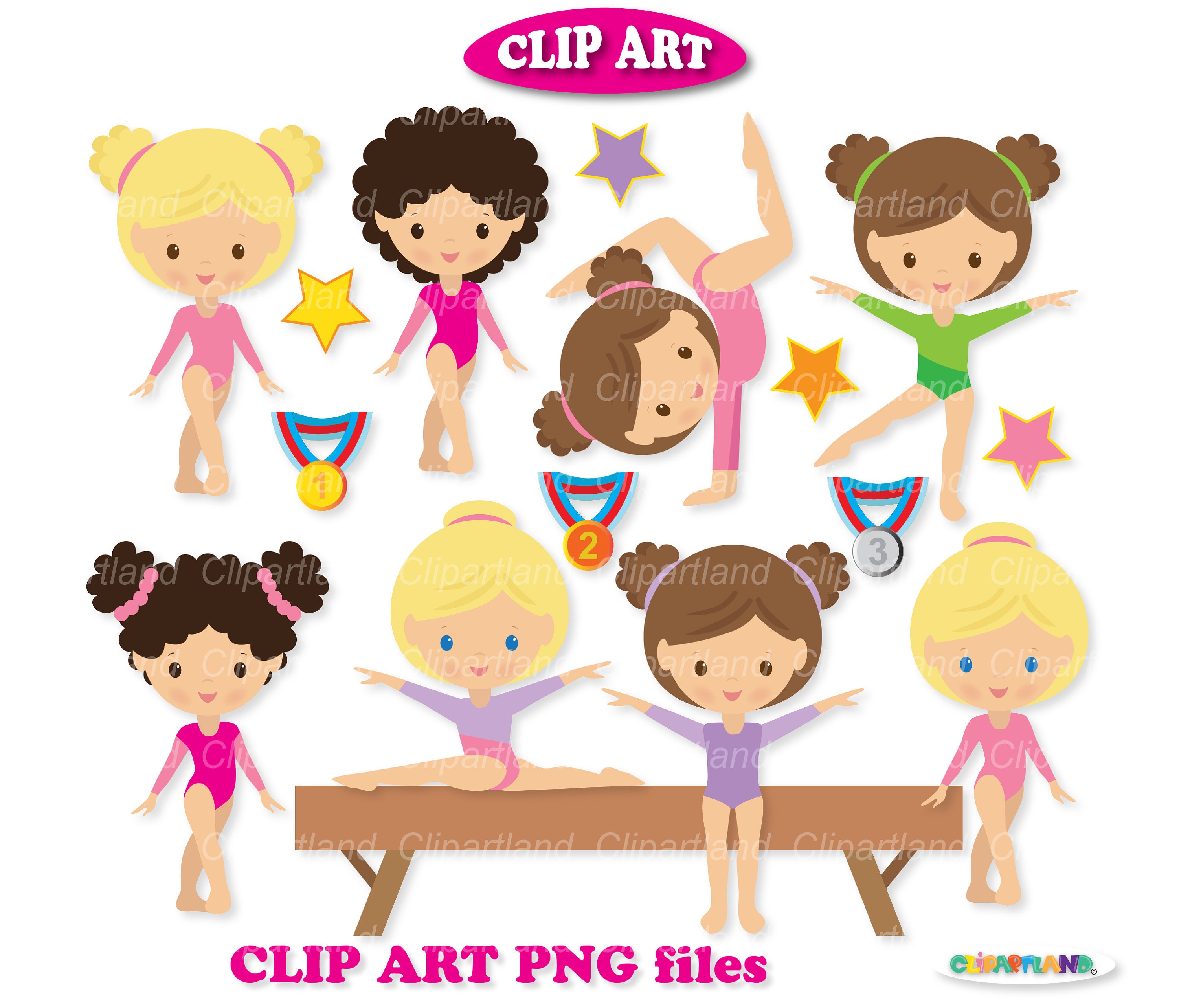 INSTANT Download. Girls Gymnasts Clip Art. Cgym_10_gymnastics. - Etsy
