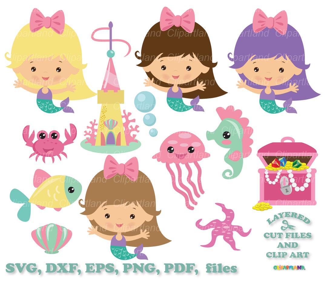 INSTANT Download. Mermaid. Pretty Sea Princess Cut File and Clip Art ...