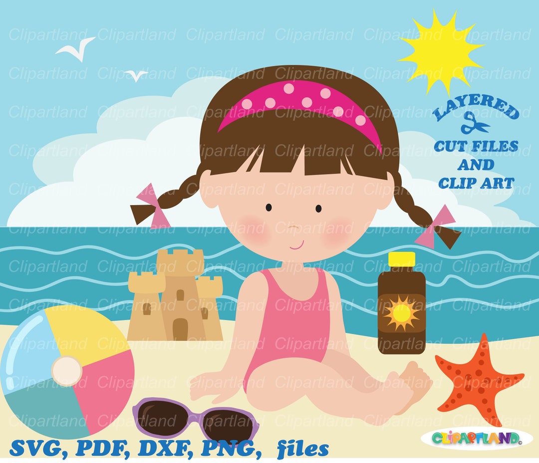 INSTANT Download. Cute Girl on the Beach Bundle Cut File and Clip Art ...