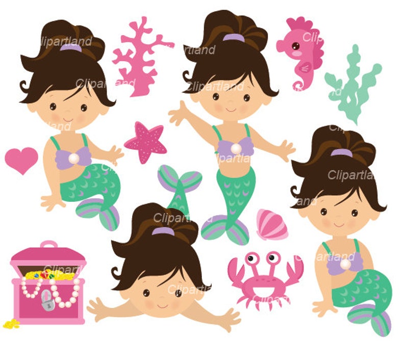 INSTANT Download. Cute Mermaids Clip Art. Cm_59_mermaids. - Etsy