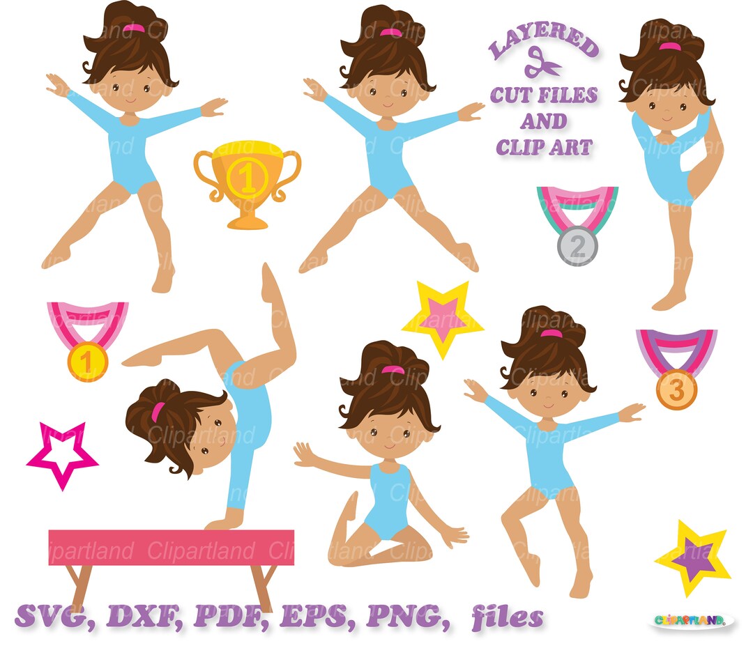 INSTANT Download. Cute Little Gymnast Girl Cut Files and Clip Art ...
