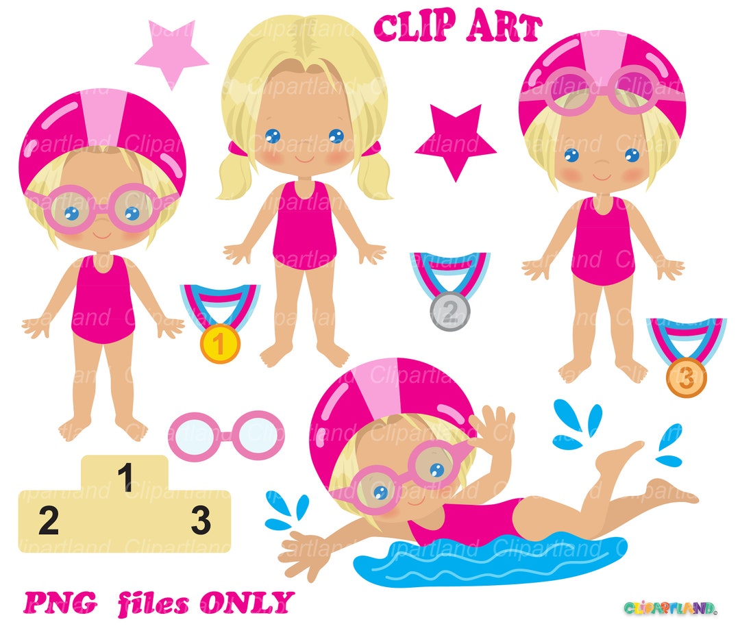 INSTANT Download. Cute Swimming Girl Clip Art. Personal and Commercial ...
