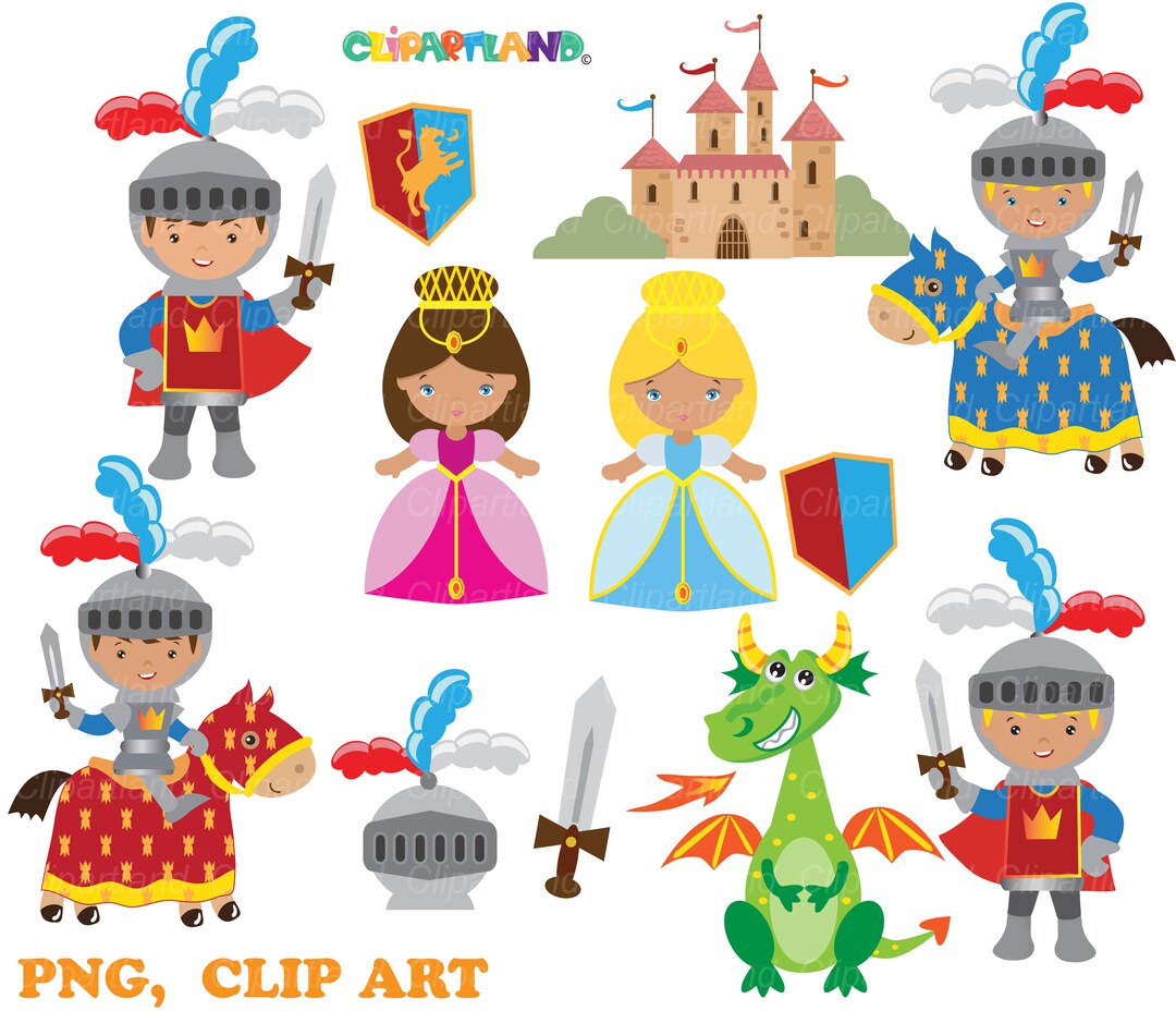 INSTANT Download. Medieval Knight, Princess and Dragon Clip Art ...