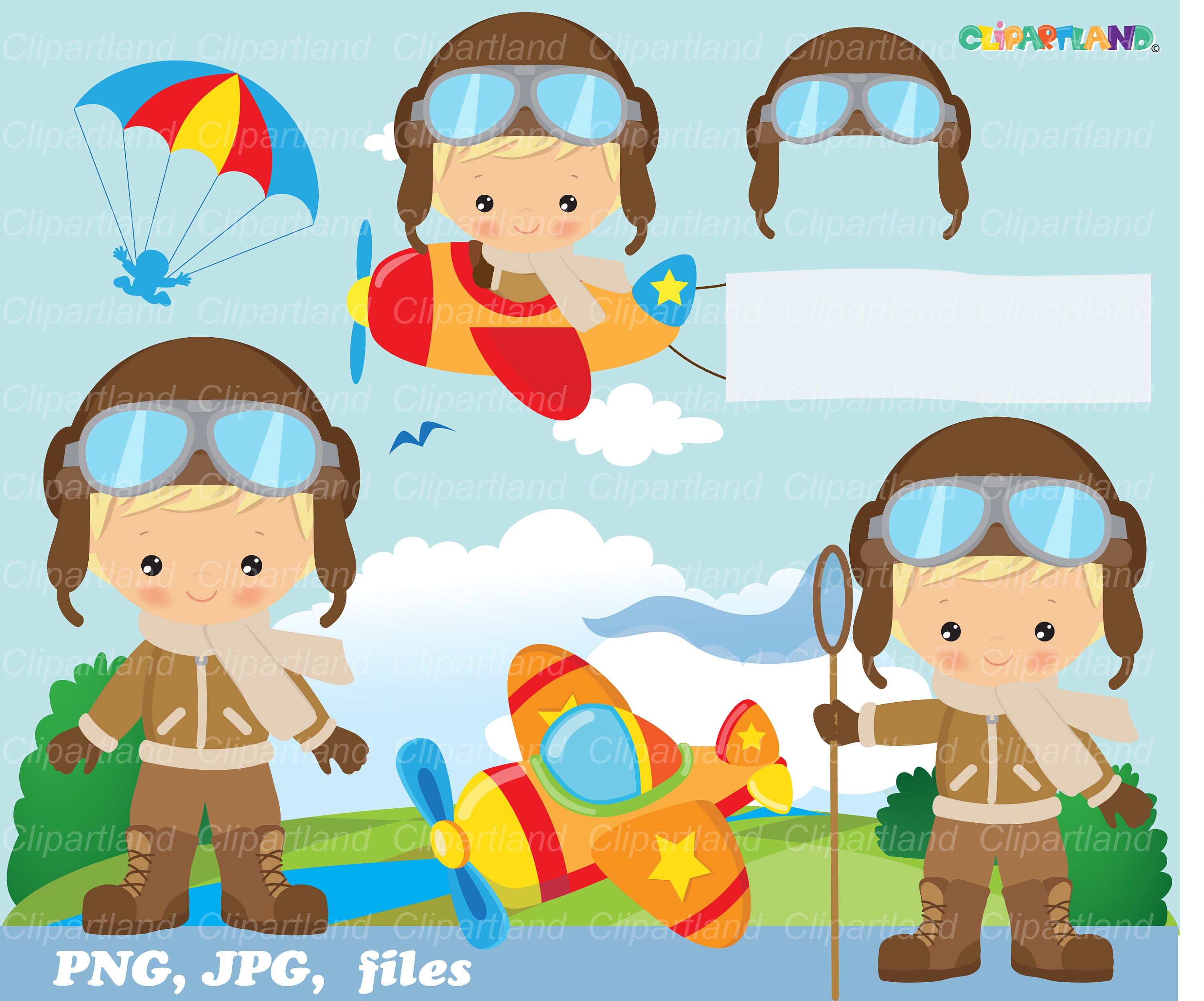 Drawing & Illustration Aviator Clipart instant download PNG file Pilot ...