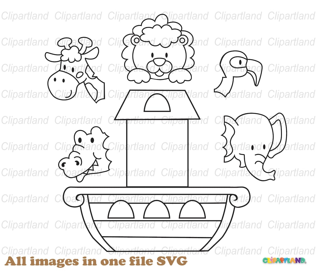 INSTANT Download. Cute Noah's Ark Outline Svg Cut Files and Clip Art ...