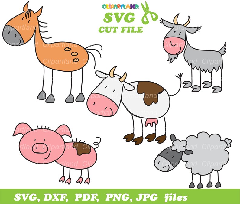 Stick Figure Farm Animals Clipart SVG, PNG, PDF (digital Download) - Etsy
