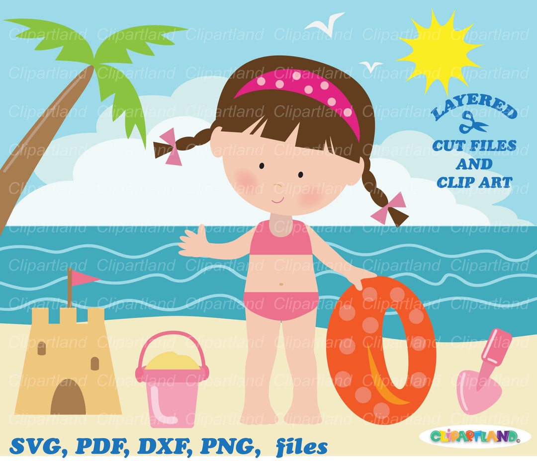 INSTANT Download. Cute Girl on the Beach Bundle Cut File and Clip Art ...