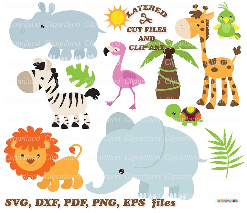 Jungle Animals Cut Files, Clipart for Crafting (svg, Pdf, Png, Dxf, Eps ...