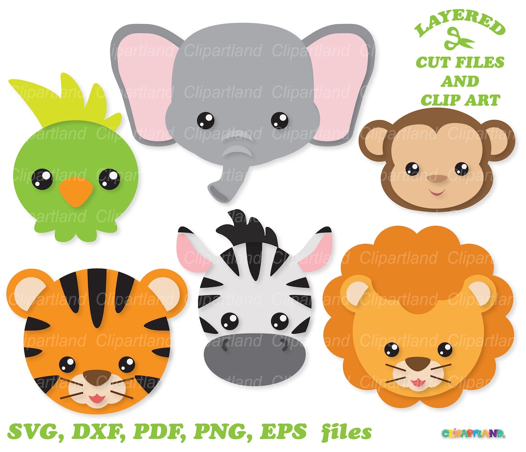 INSTANT Download. Jungle Animal Face Layered Cut Files and Clip Art. Af ...