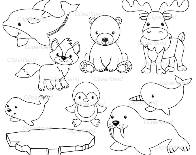INSTANT Download. Arctic Animals Clip Art. Caa_3_bw. Personal and ...