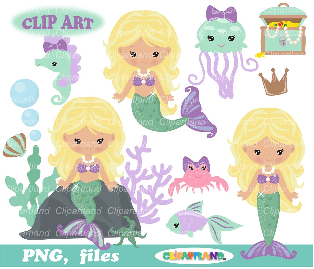 INSTANT Download. Cute Mermaids Clip Art. Personal and Commercial Use ...