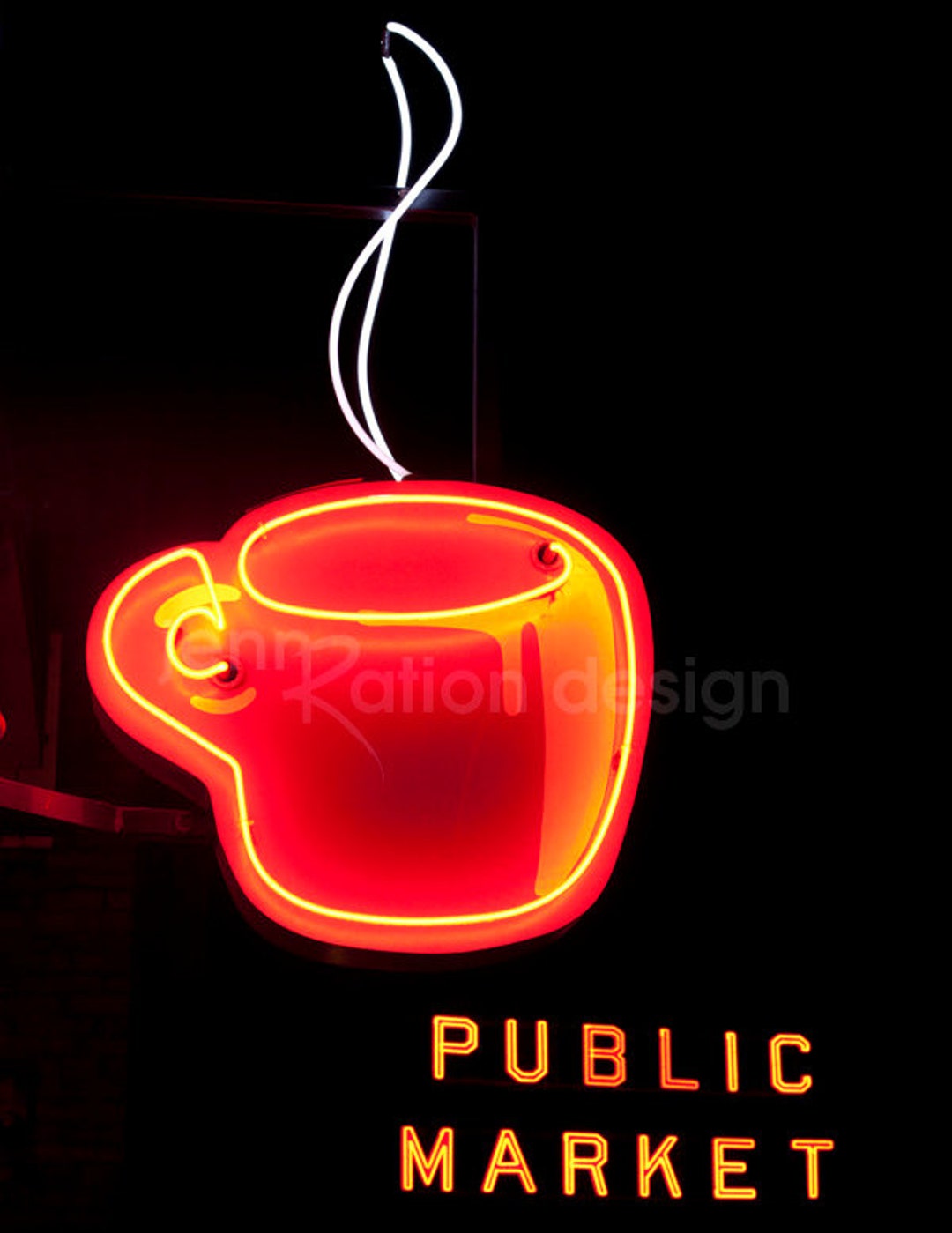 Neon Sign • Seattle Art • Coffee Art • Public Market at Night With ...