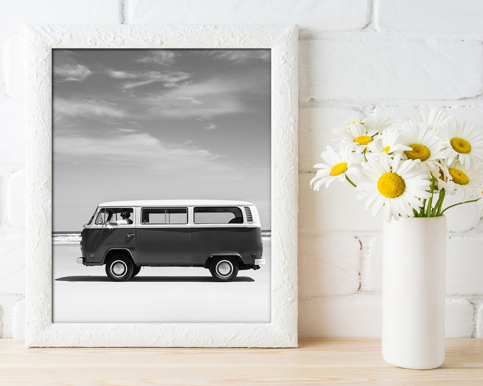 VW Bus, Car Photography, Volkswagen Van, Vertical Black and White Beach ...