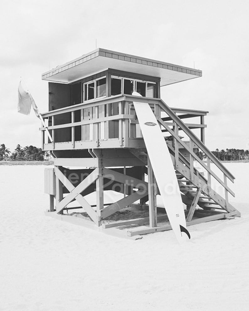 Beach Photography Black & White Lifeguard Stand Print South | Etsy