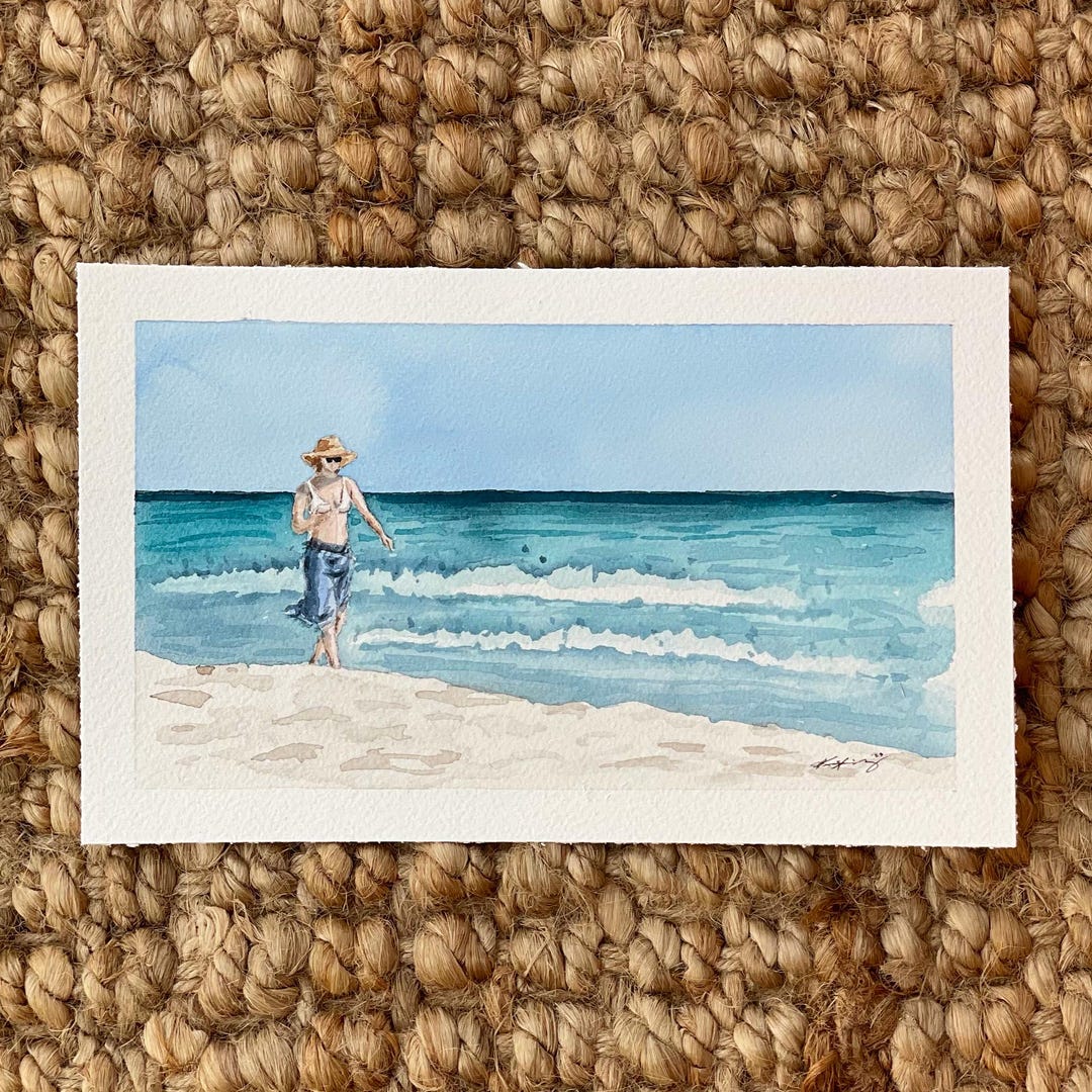 ORIGINAL PAINTING - Seaside Stroll Watercolor Painting | Beach ...