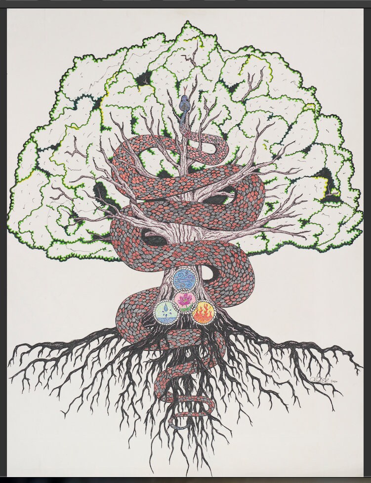 Snake in Tree - Colored Pen Drawing - Etsy