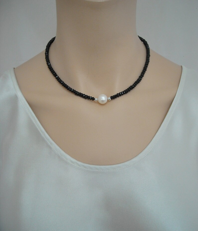Black Spinel Necklace With Freshwater Pearl And Sterling Etsy