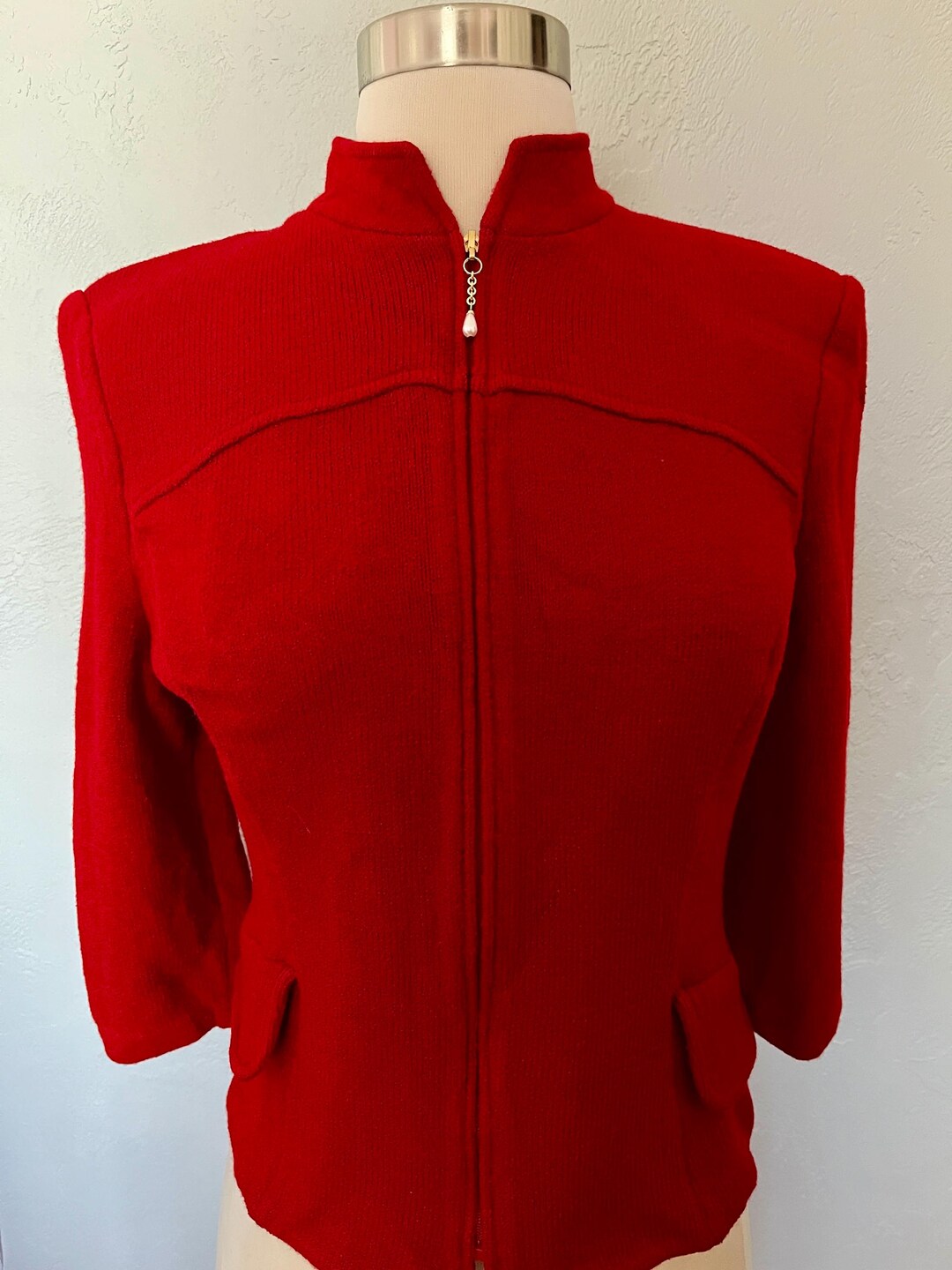 Vintage St John Collection Marie Gray Red Wool Cardigan Sweater Full Zip Sz 8 USA - Etsy