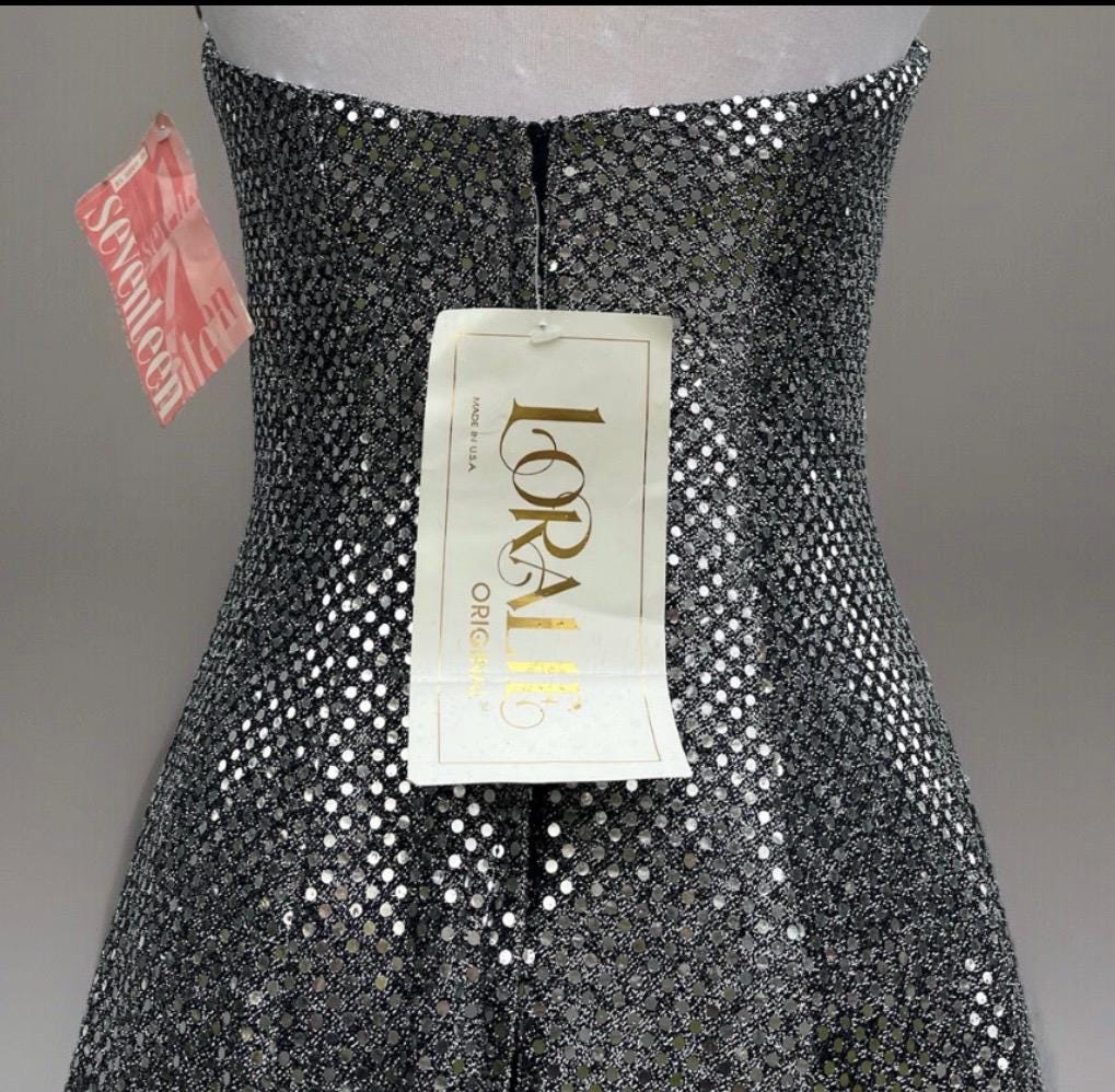 New Old Stock Vintage 1990s Loralie Strapless Silver Metallic Sequin ...