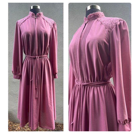 Vintage Jane Baar Dusty Rose Secretary Dress Sz M/L - Gem