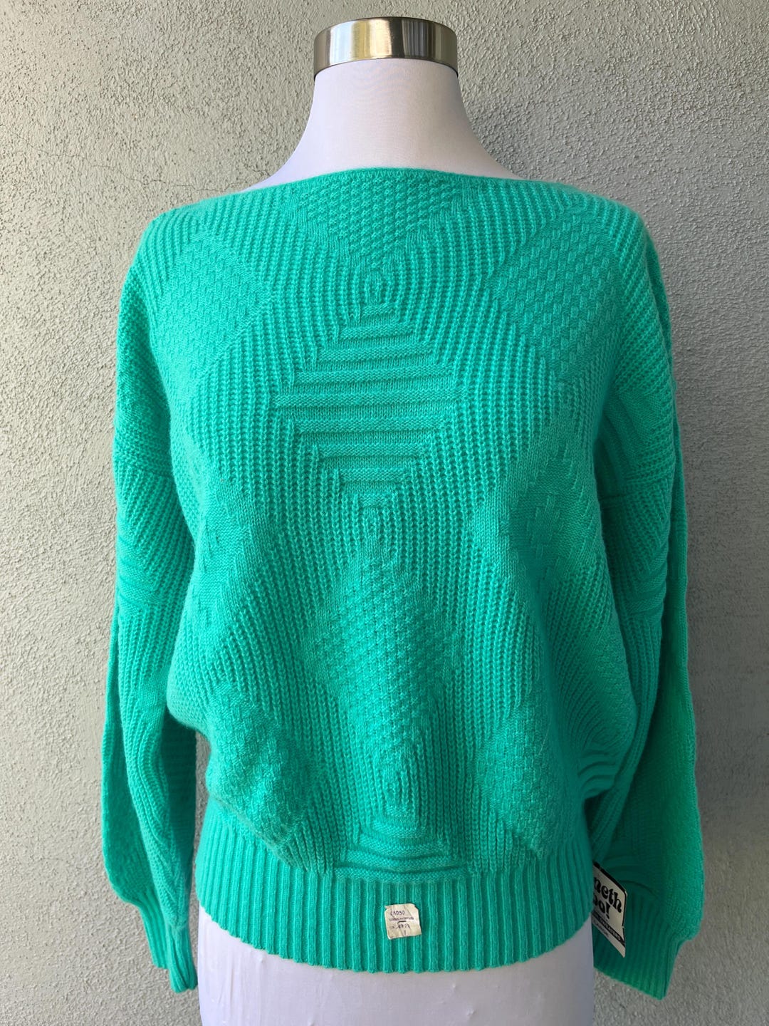 NWT Vintage 1980s Kenneth Too! Bright Green Retro Geometric Knit ...